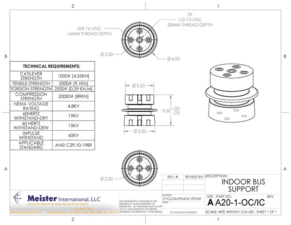 A20-1-IC Indoor Cycloaliphatic Epoxy Insulator – Meister International